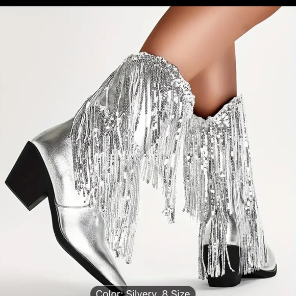 International High Quality | Shoes | Western Tassels Chunky Heel Boot ...